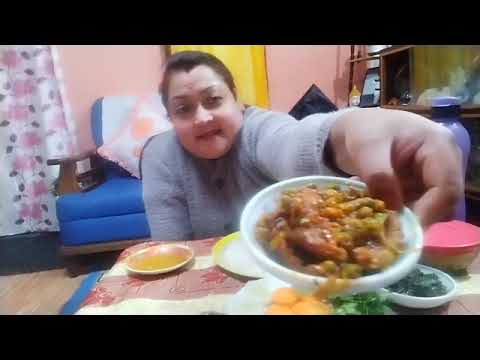 Mukbang with bethu saag matar ra sukuti macha aachar dal ani salad ...