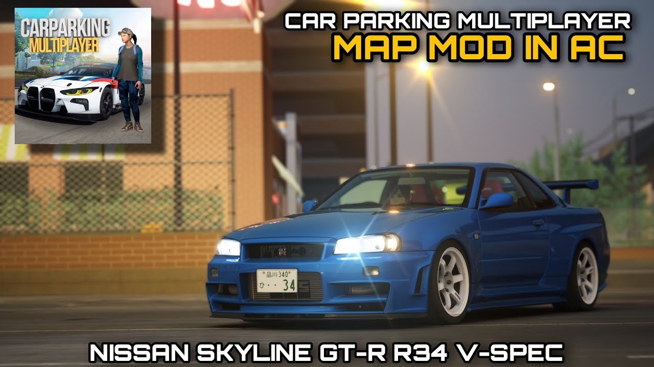 New Nissan Skyline GT-R R34 V-SPEC POV Driving in Car Parking Multiplayer MAP MOD in AC - YouTube