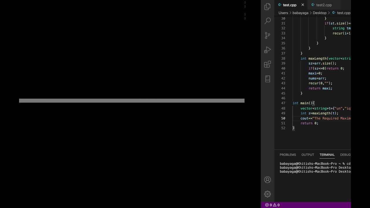 C++ implementation of Maximum Length of a Concatenated String with Unique Characters - YouTube