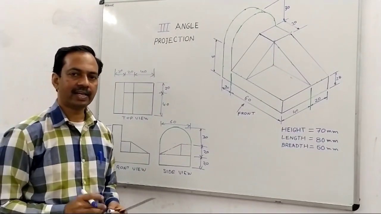 3 -D to FRONT ,SIDE , TOP VIEW IN THIRD ANGLE PROJECTION - YouTube