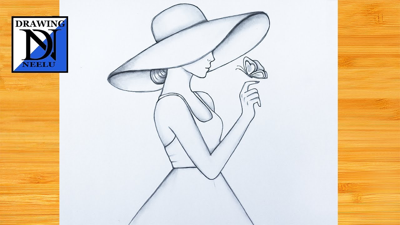 How to draw a Girl with Big hats | Pencil sketch for beginner | Simple ...