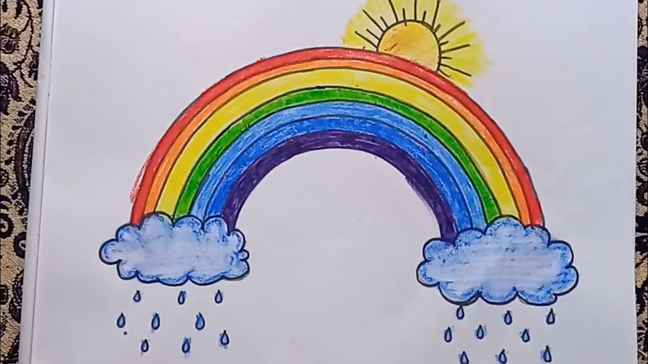 How To Draw Rainbow And Clouds With Raindrops।How To Draw Rainbow Easy ...