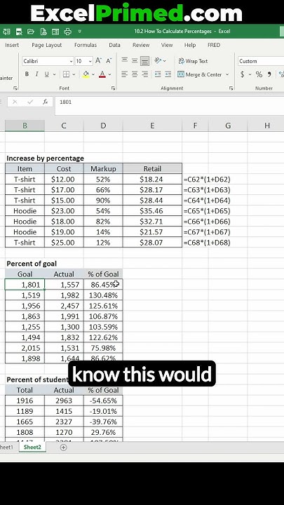 Percentage Of Goal Using Excel Video 9 Of 9 Excel Beginner Tutorial Excel Conditional
