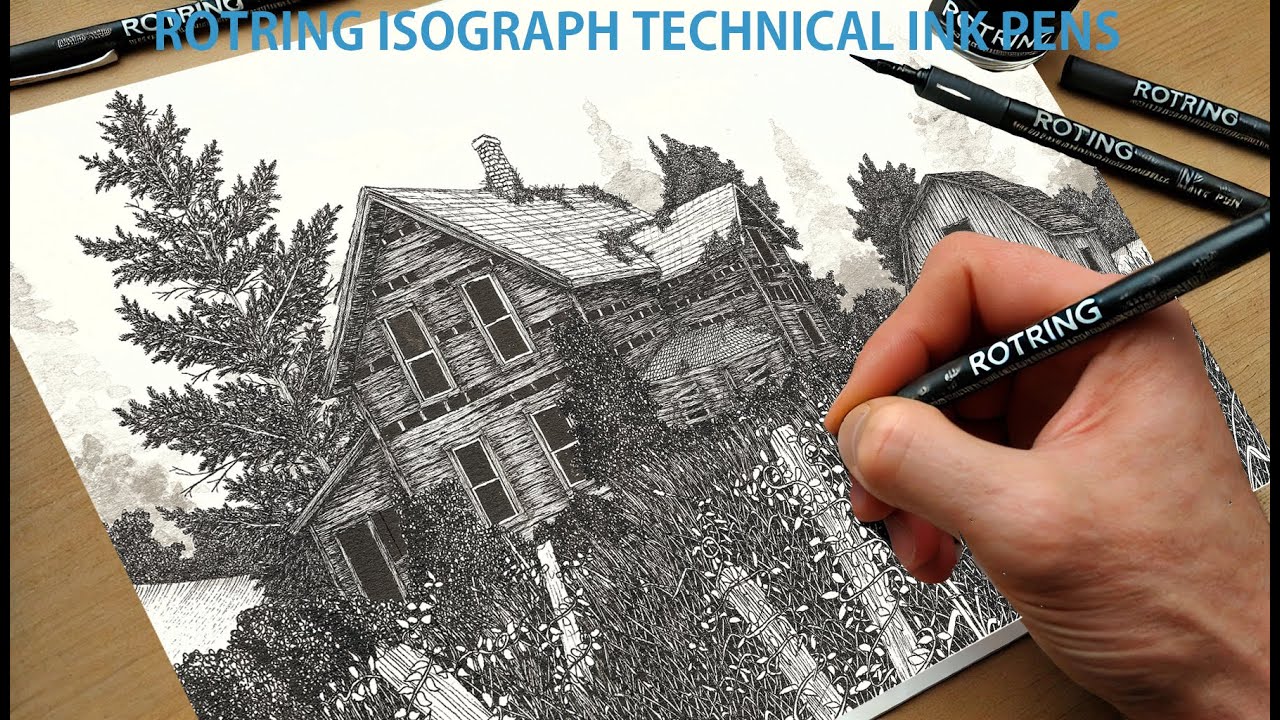 Drawing an Abandoned Farm with Rotring Technical Ink Pens | Step-by ...