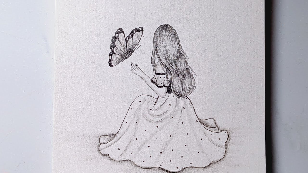 How to draw a cute girl with butterfly//sketch drawing tutorial for ...