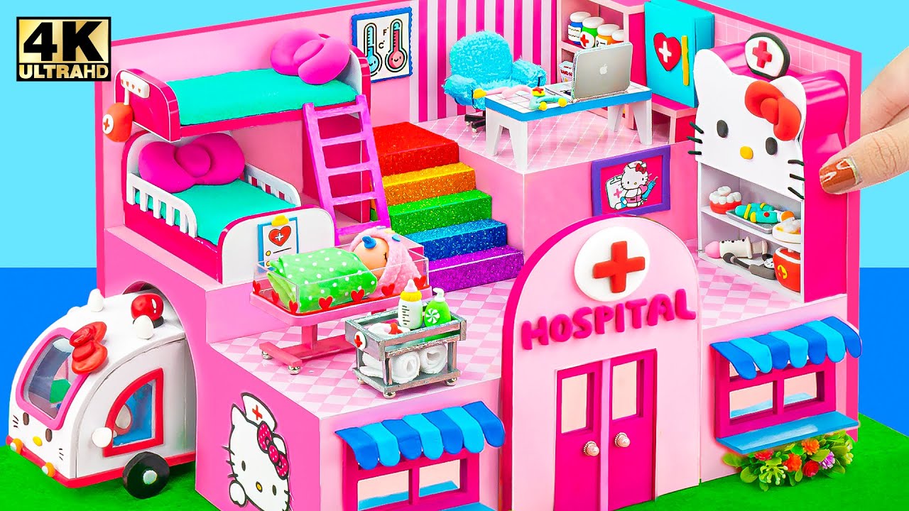 How To Make Hello Kitty Hospital, DIY Doctor Set, Medical Kit, Pink Bunk Bed from Clay ...