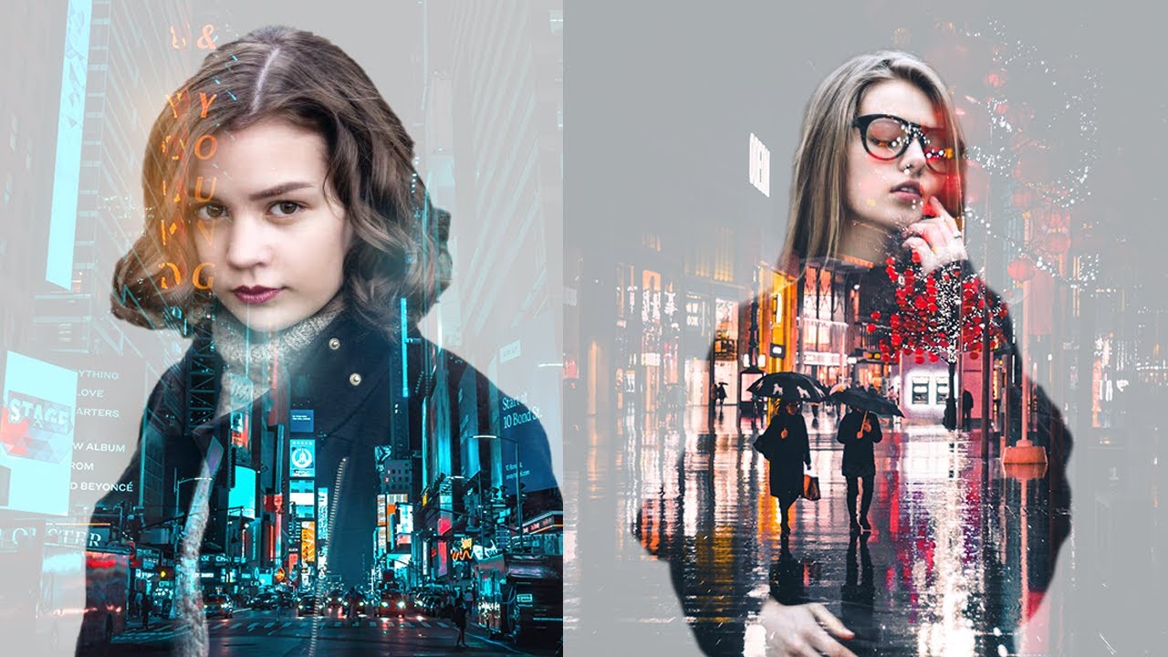 photoshop tutorial Cyberpunk Color Effect blue and pink I - YouTube