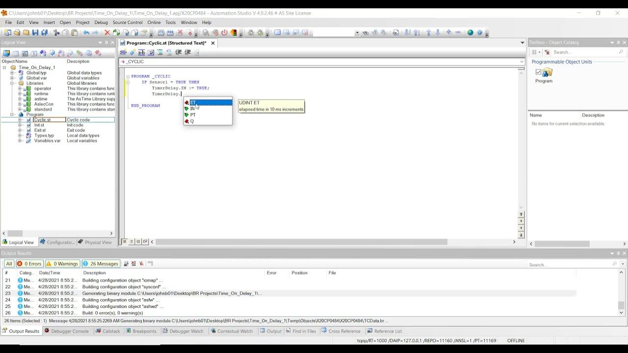 On Delay Timer Example in B&R Automation Studio - YouTube