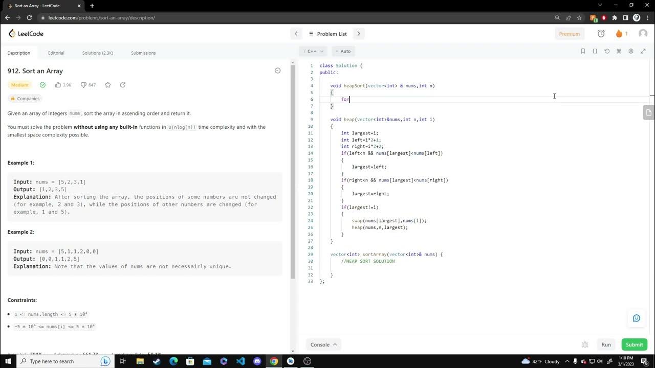 Leetcode Solution 912 Sort An Array C Youtube