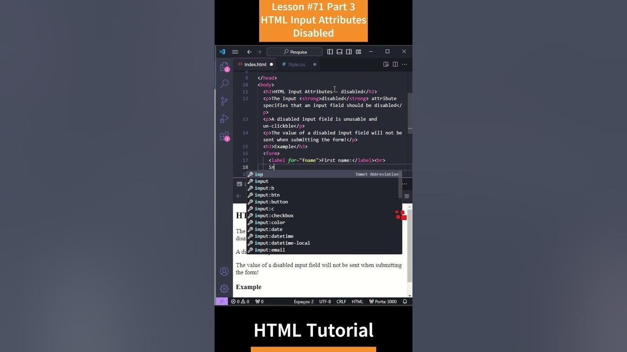 Html Tutorial Lesson 71 Html Input Attributes Disabled Part 3 Html Htmltutorial Css Js