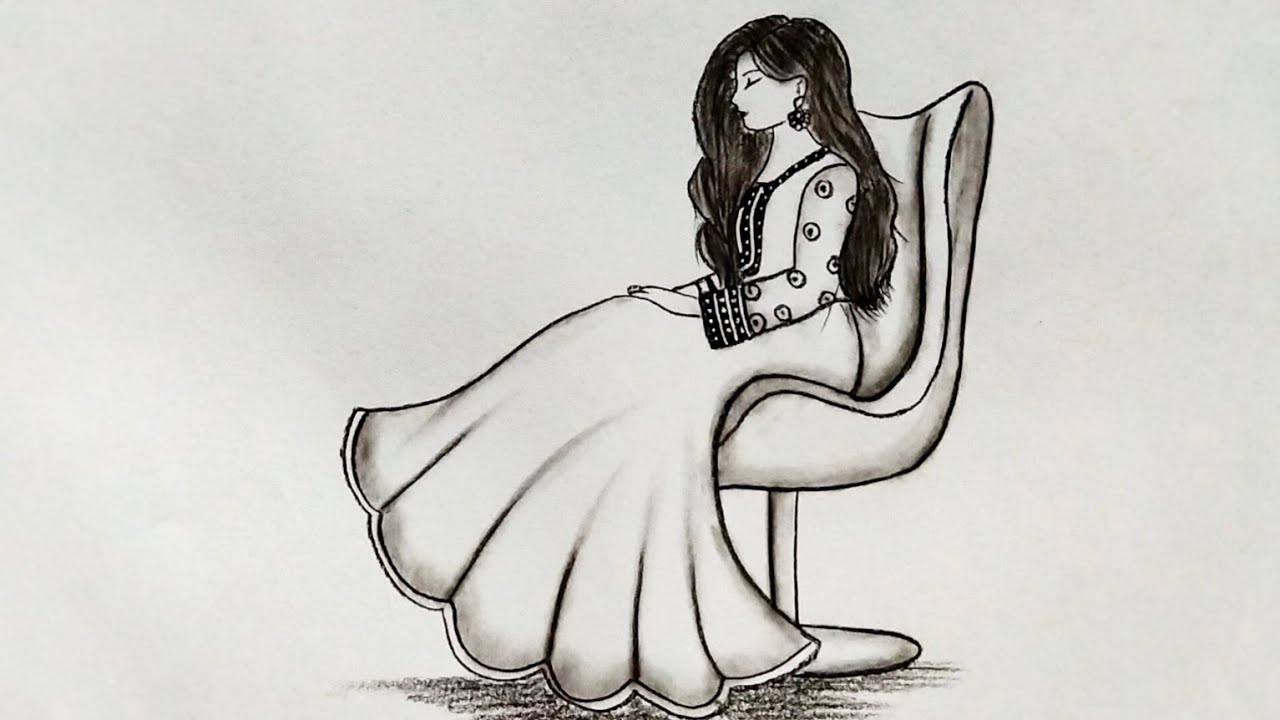 How to draw a Girl sitting on chair -Very easy drawing || Pencil sketch ...