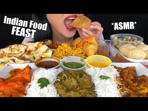 ASMR INDIAN FOOD FEAST (Eating Sounds) | Biryani Rice Pani Puri Samosa Butter Chicken | ASMR Phan