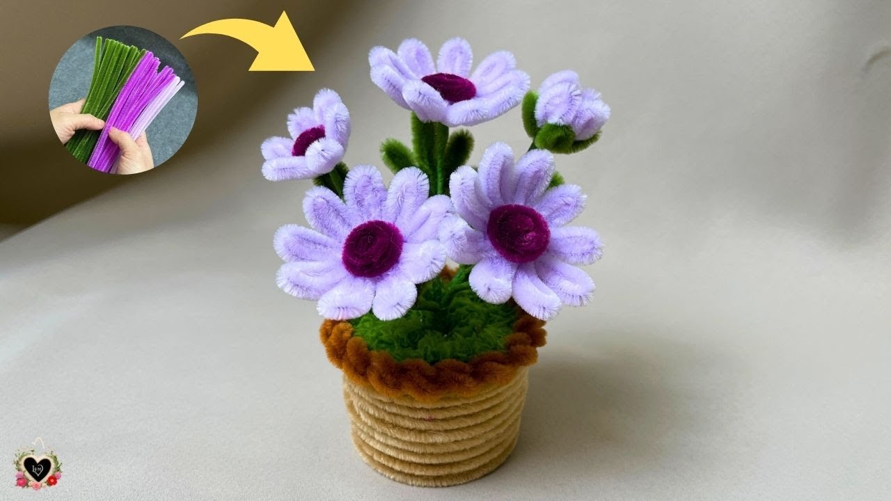 🌹Pipe Cleaner Flower 🌹How to make mini Chrysanthemum flower pots using ...