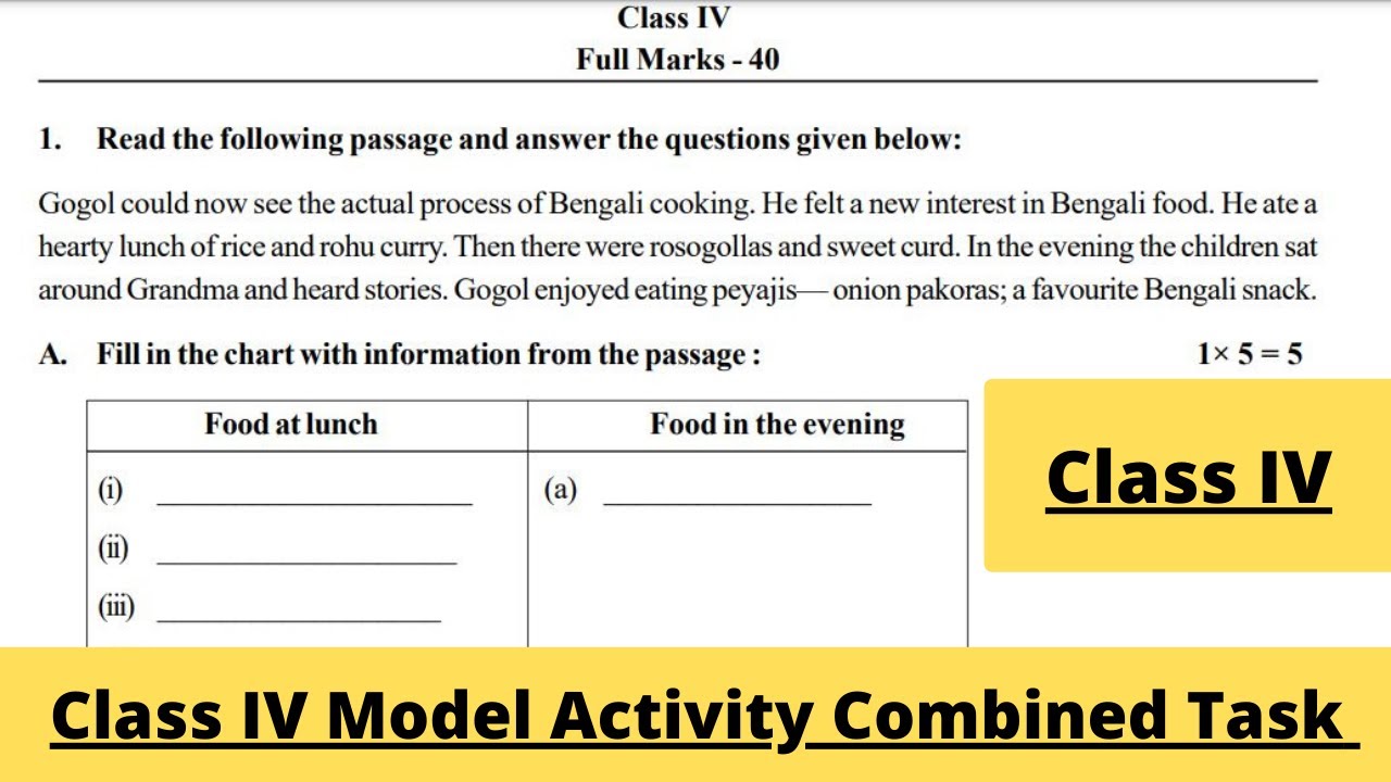 Class IV Model Activity Combined Task | Class IV | Class IV Model ...