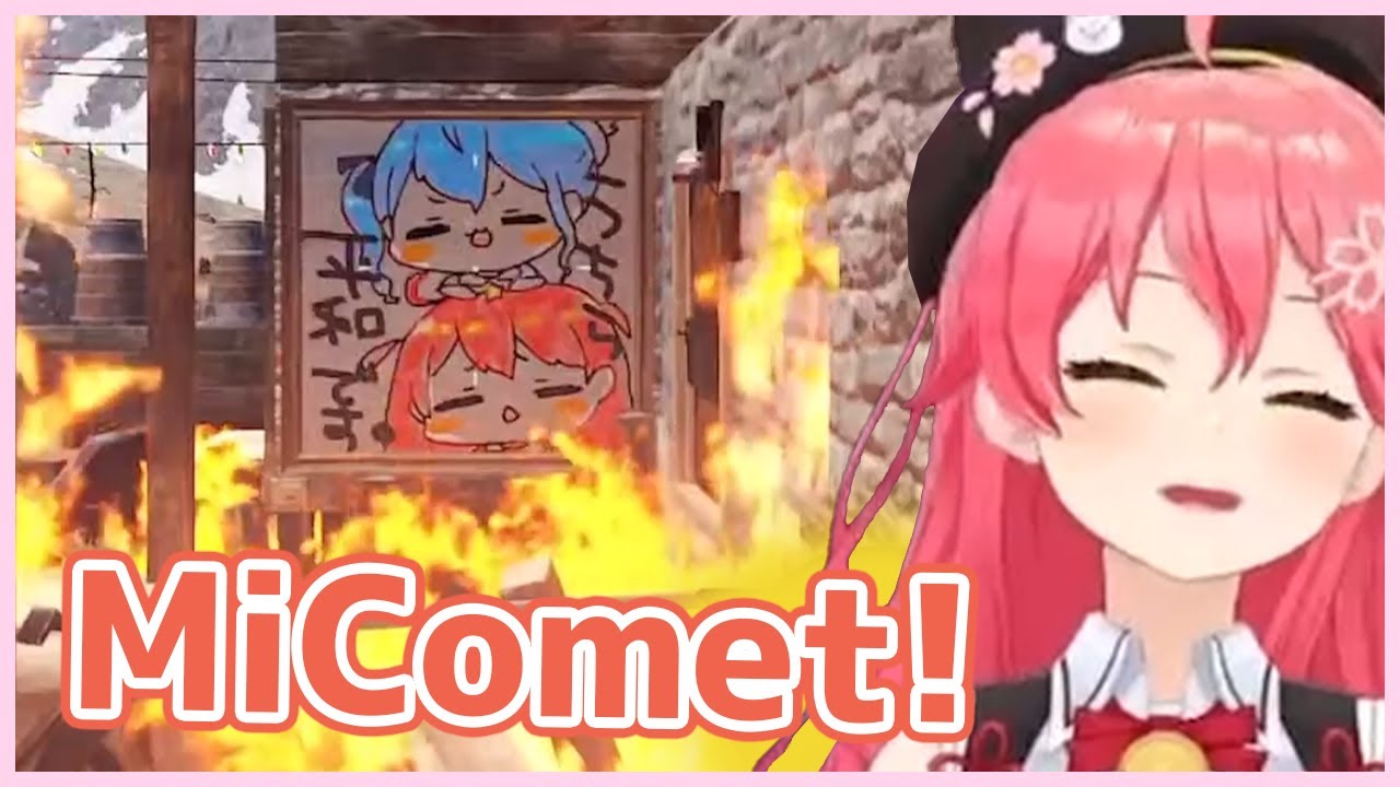 Miko laughs so hard at Sui-chan's smiling poster while burning down MiComet house【Hololive ...