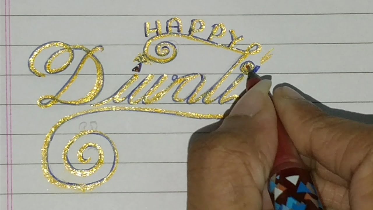 how to write happy diwali in cursive and calligraphy writing - YouTube