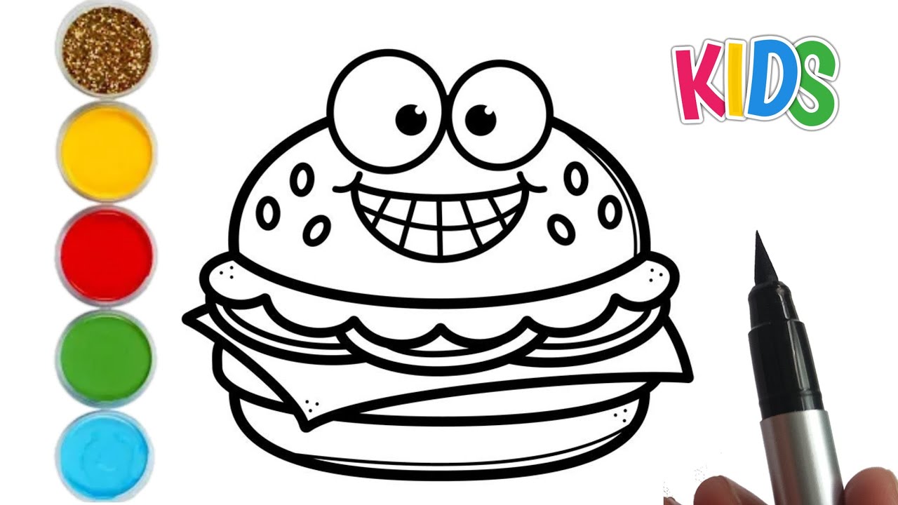 Burger Drawing, painting, and coloring for kids / How to draw Burger ...