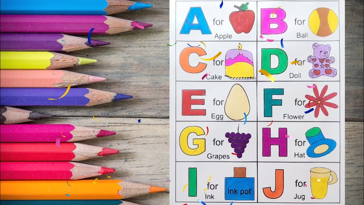 English alphabets A - J | drawing alphabet letters | Coloring alphabets ...