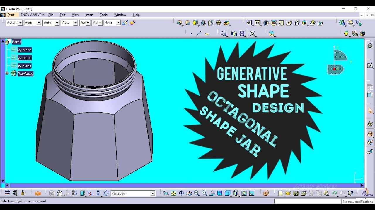 octagonal shape jar design in catiav5 | generative shape design | catia ...