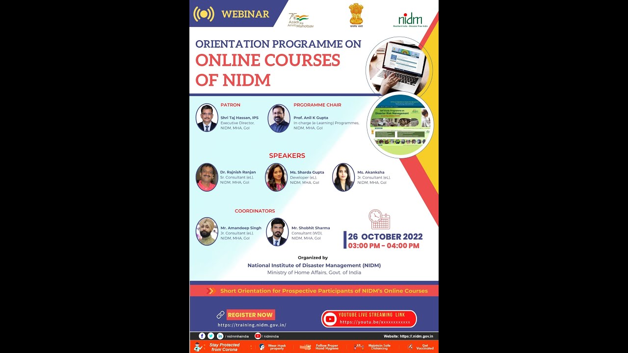 Orientation Programme on Online Courses.| DISASTER IN INDIA | MHA ...