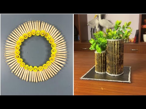 DIY Popsicle Stick Mirror Frame & Recycled Vase Craft | Easy Home Décor ...