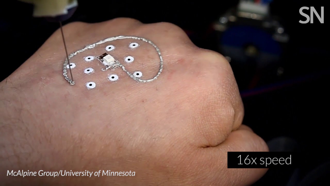 New technique 3-D prints electronics on your skin | Science News - YouTube