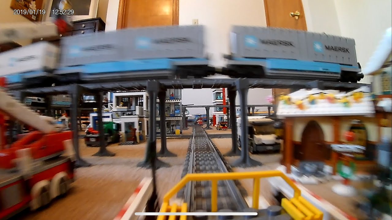 Elevated LEGO Maersk Train Driving Over Long LEGO Trains - YouTube