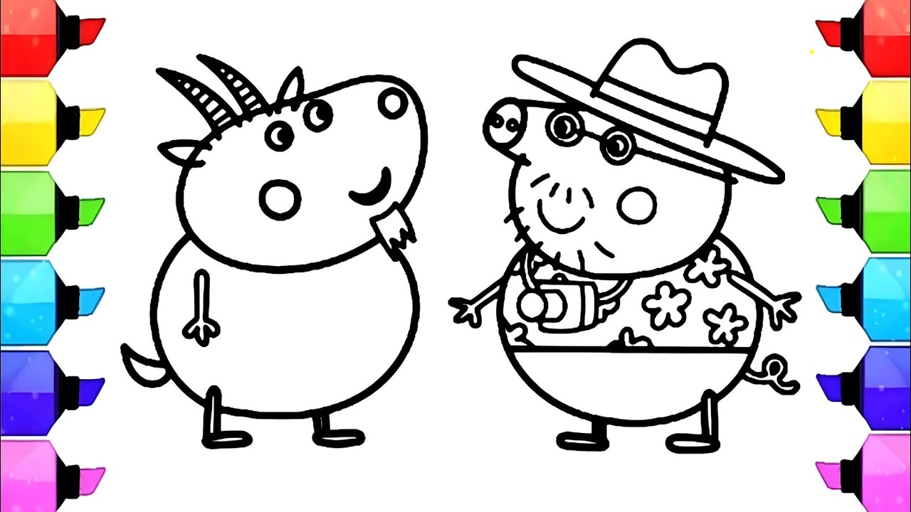Daddy Pig with Goat Drawing Easy, Peppa Pig Drawing, Painting and ...