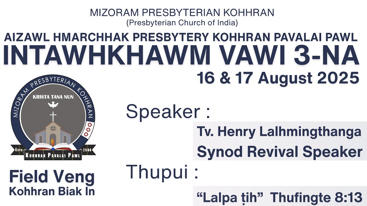 AIZAWL HMACHHAK PRESBYTERY KOHHRAN PAVALAI PAWL INTAWHKHAWM VAWI 3-NA ...