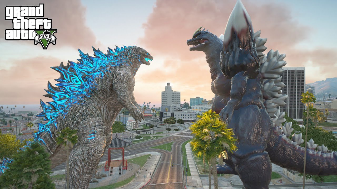 Godzilla Battle against Space Godzilla Invaded City - GTA 5 Mods - YouTube