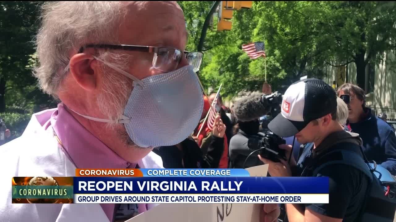 Doctor drives from Winchester to protest Reopen Virginia rally - YouTube