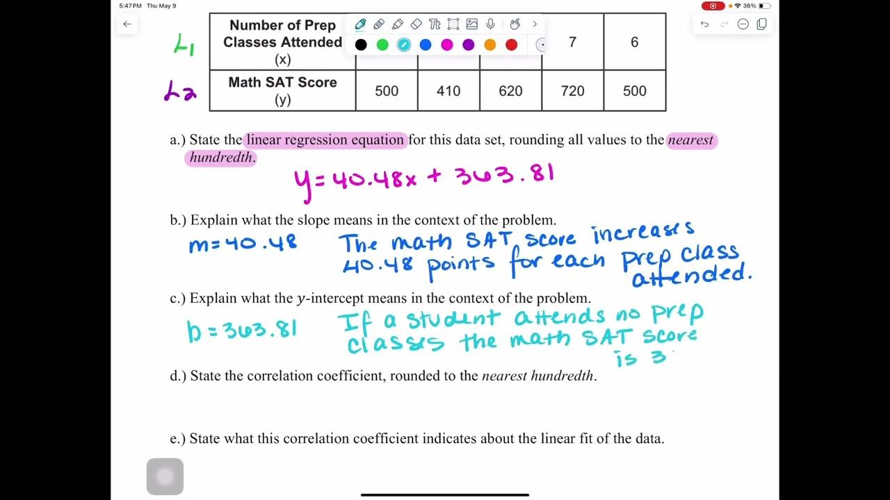 Algebra Linear Regression and Correlation Coefficient Practice Day ...