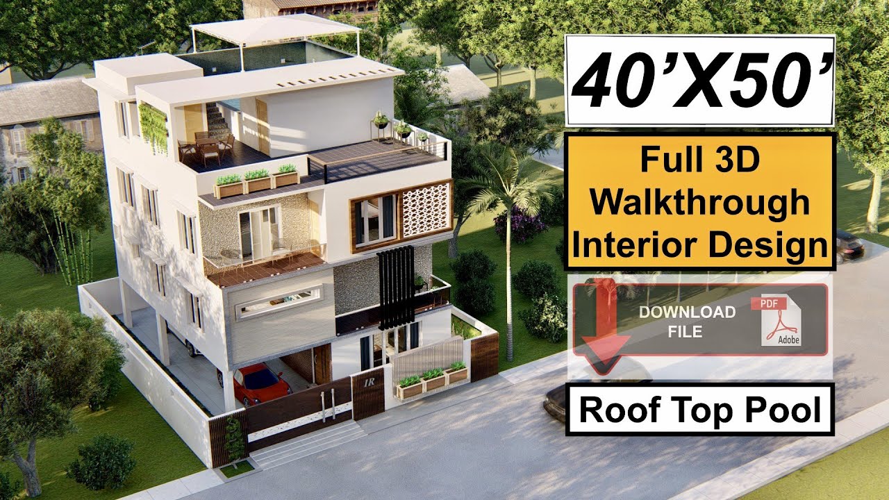 40X50 Feet Split Level House Design with Interior | Roof Top Swimming ...