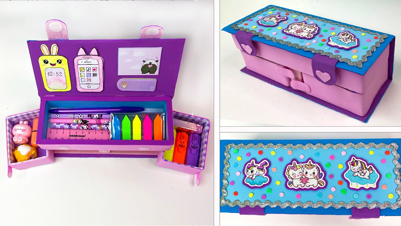 Cardboard crafts // How to make a pencil case out of cardboard boxes ...