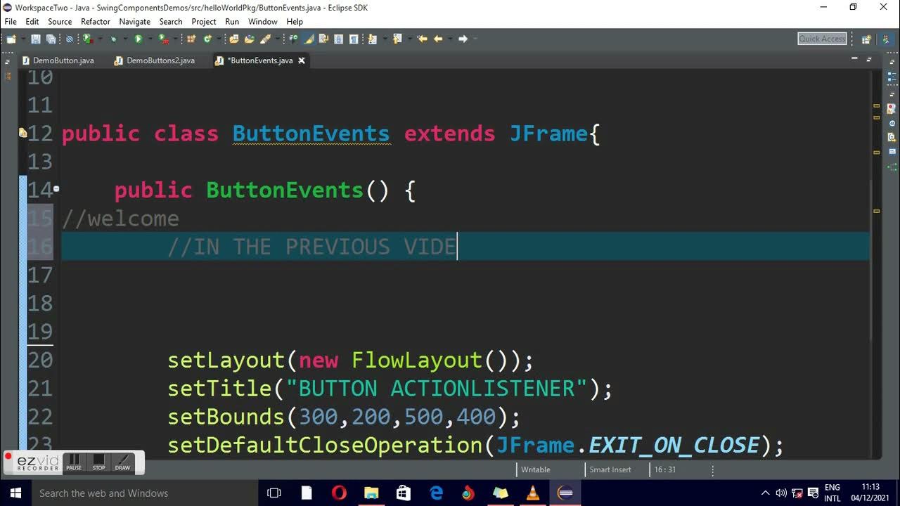 Adding actionlistener to a button in Java by implementing ActionListener interface tutorial 1 ...