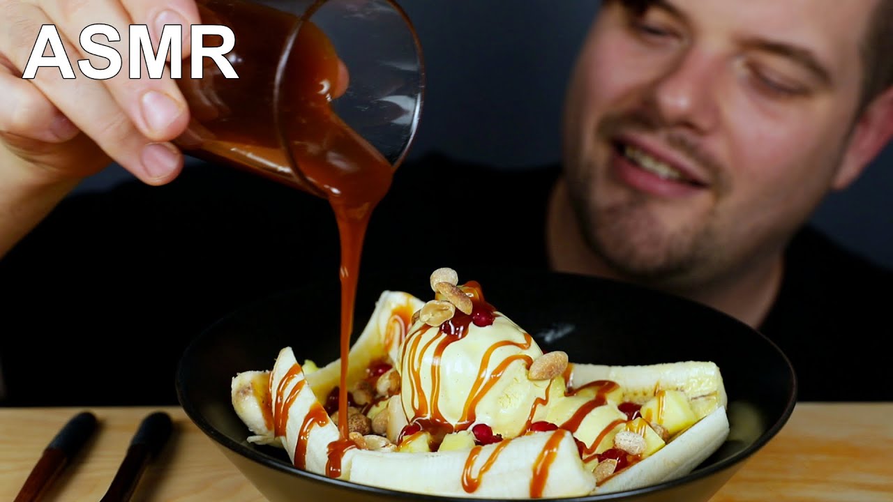 ASMR VANILLA ICE CREAM, FRESH FRUITS & SALTED CARAMEL MUKBANG | DAVE ...