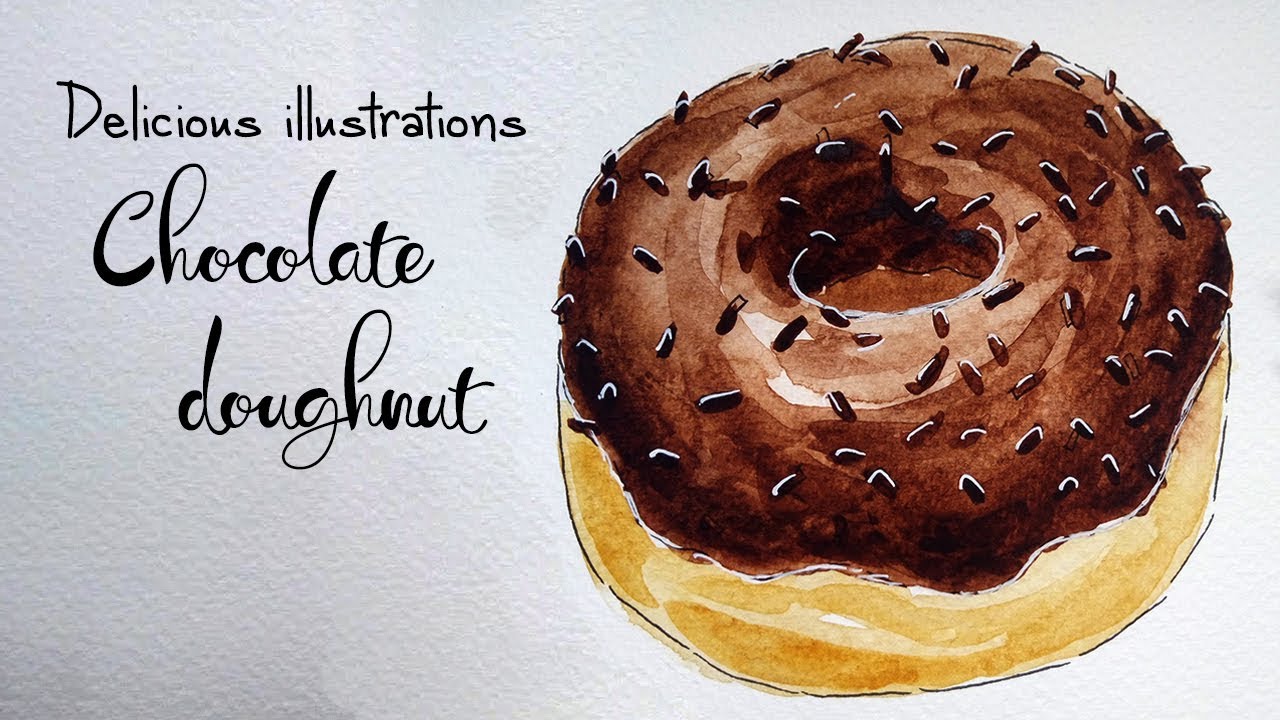 How to Draw and Paint a Chocolate Doughnut with Watercolor & Ink ...