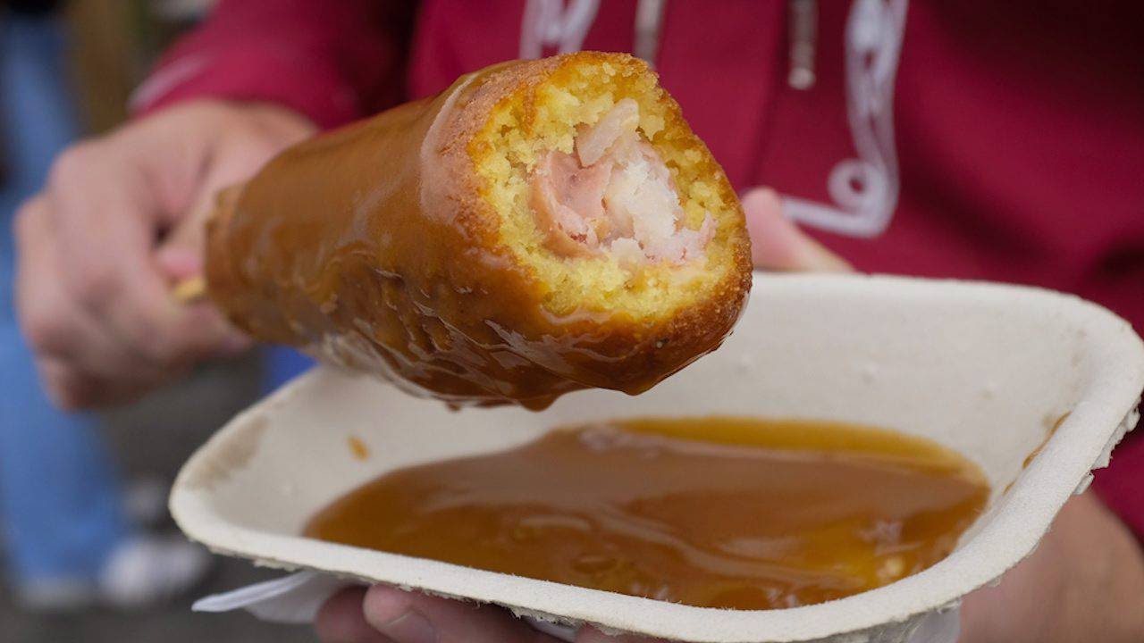 Poutine corn dogs on the Calgary Stampede menu - YouTube