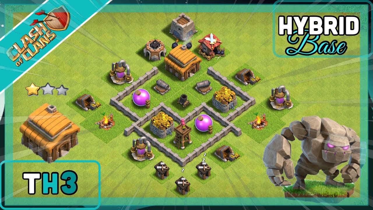 BEST Town Hall 3 (TH3) Hybrid Base 2023 - LINK - YouTube