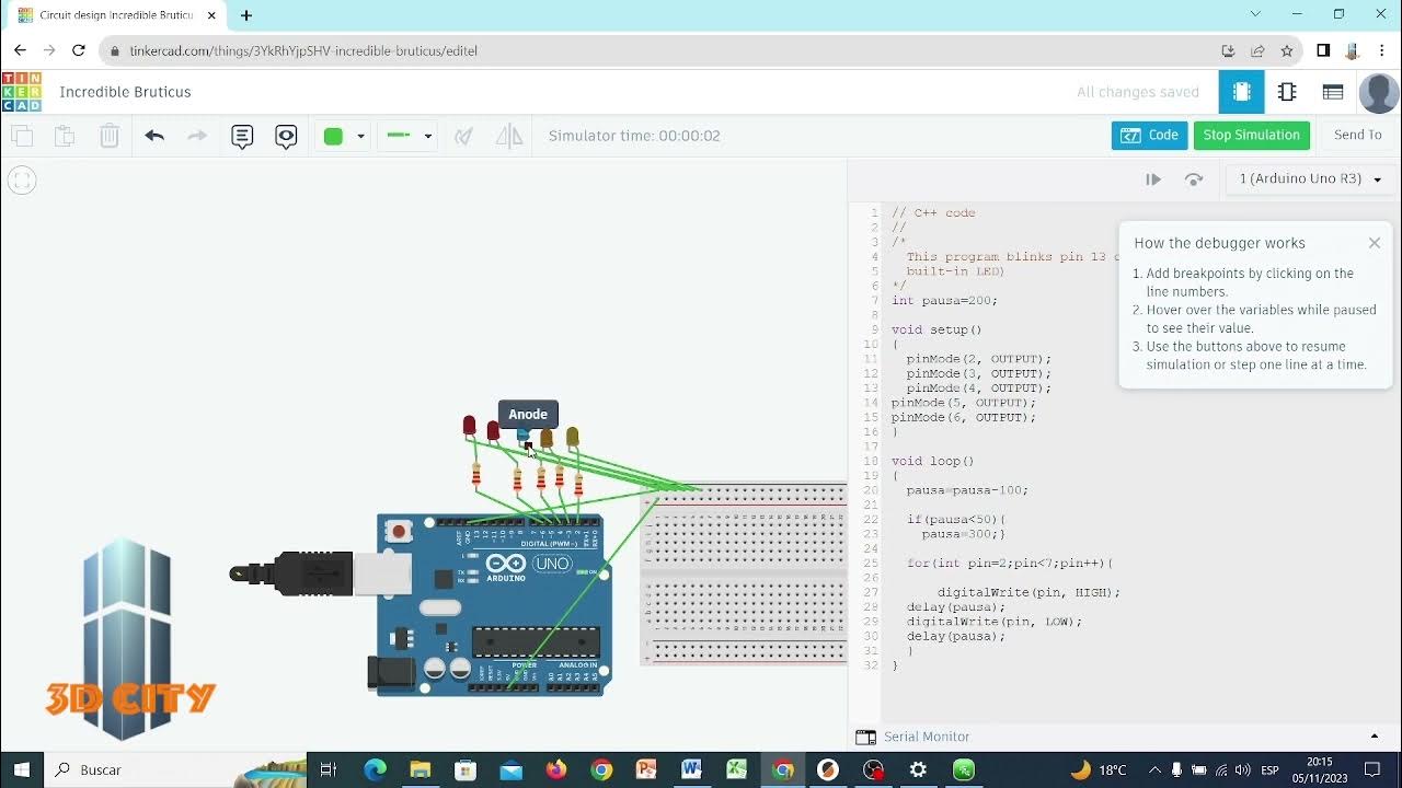 Programando en Arduino con Tinkercad:Tutorial 4 estructura "for" - YouTube