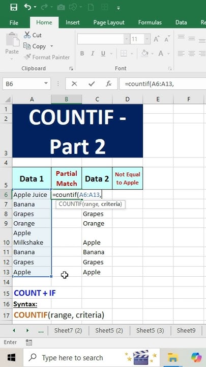Excel COUNTIF Function: Partial Match & "Does Not Contain" Explained in Tamil - YouTube