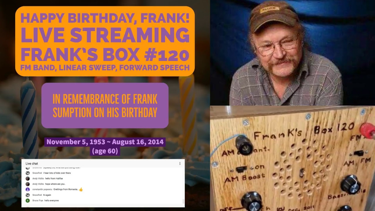 Happy Birthday, Frank Sumption! Live Streaming Frank's Box #120, FM ...