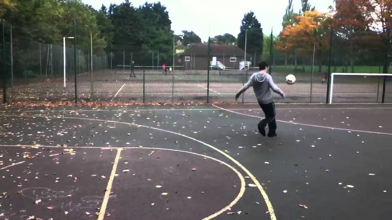 Kicking ball backwards into basketball hoop!! - YouTube