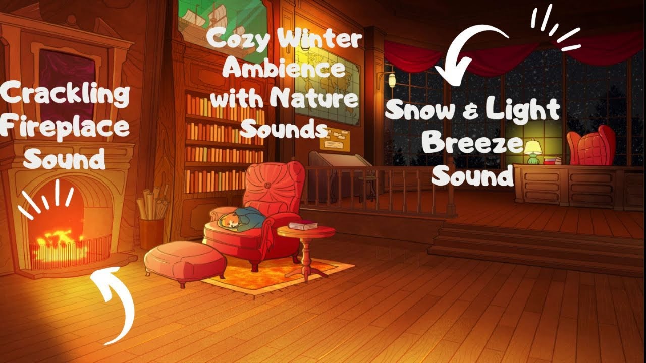 Cozy Winter Ambience - Crackling Fireplace w/ Snow & Light Wind Outside ...