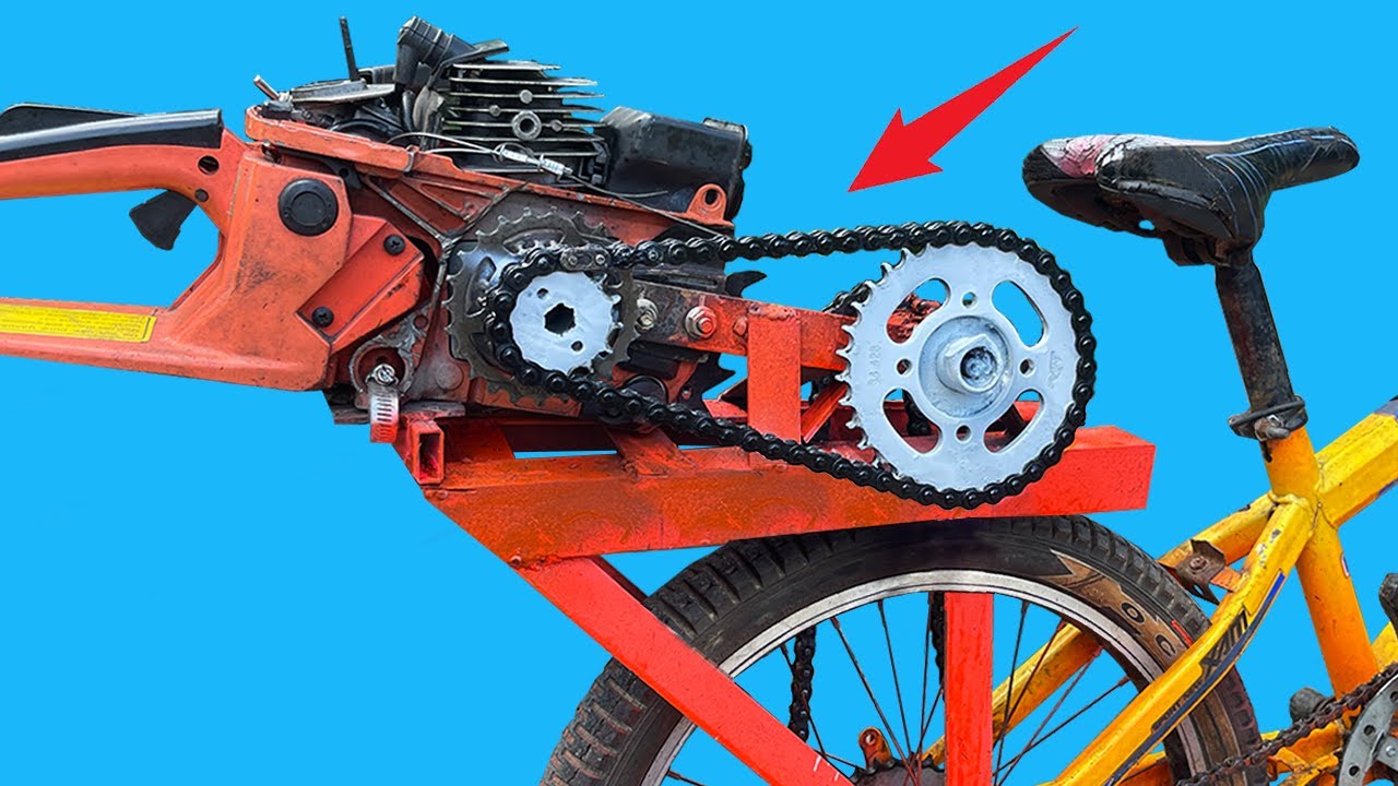 Worker Attaches Chainsaw to Bike! Turns Bike Into Extremely Powerful ...