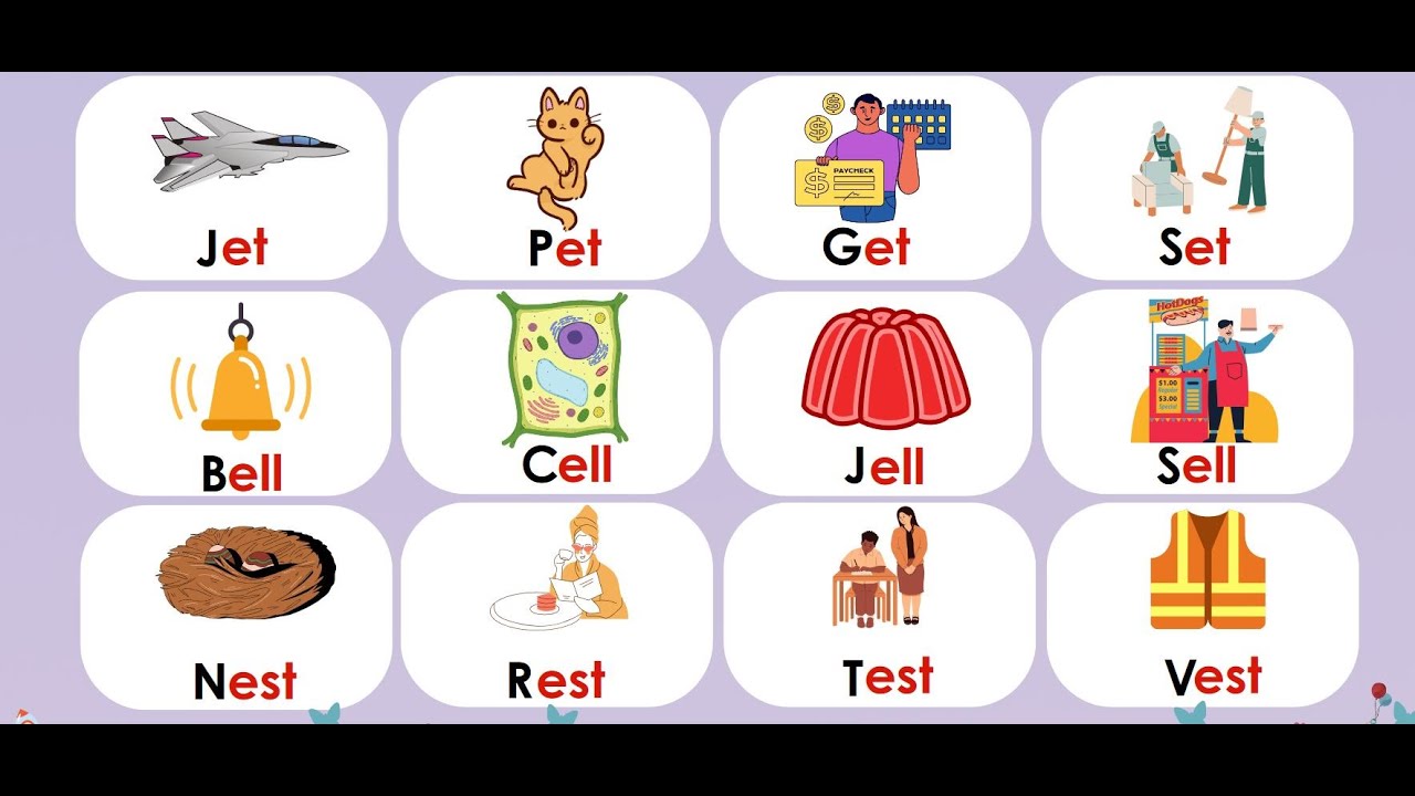 Phonics | Short vowels | Short e | ell and est families | - YouTube