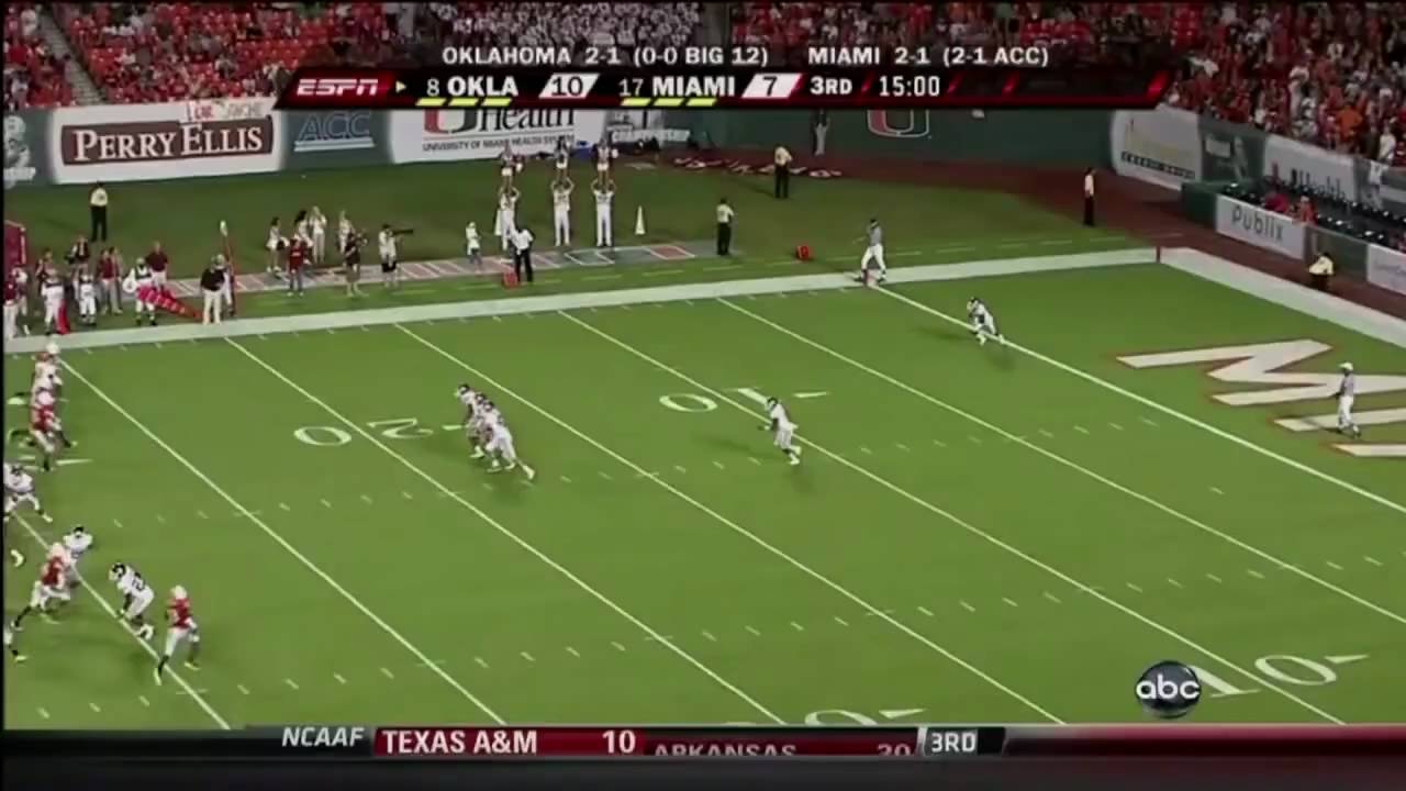 Miami Hurricanes Huge Hit On Kick off - YouTube