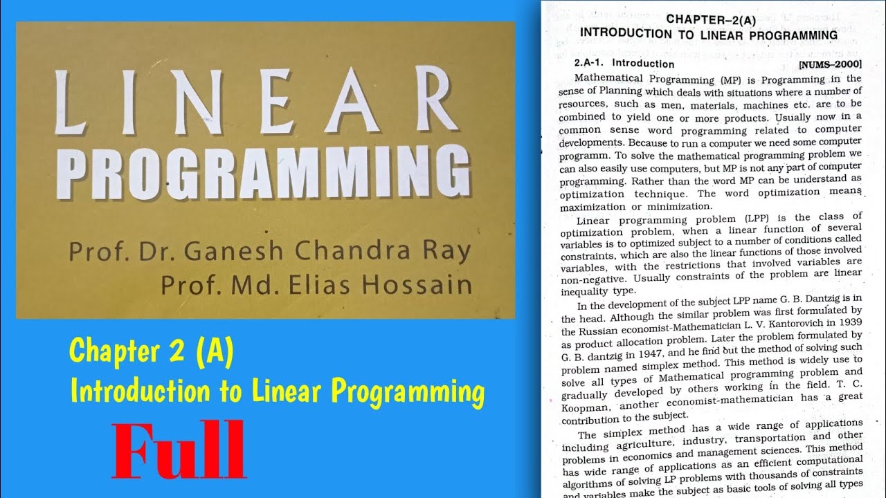 Introduction to linear programming, Chapter 2 (A) - YouTube