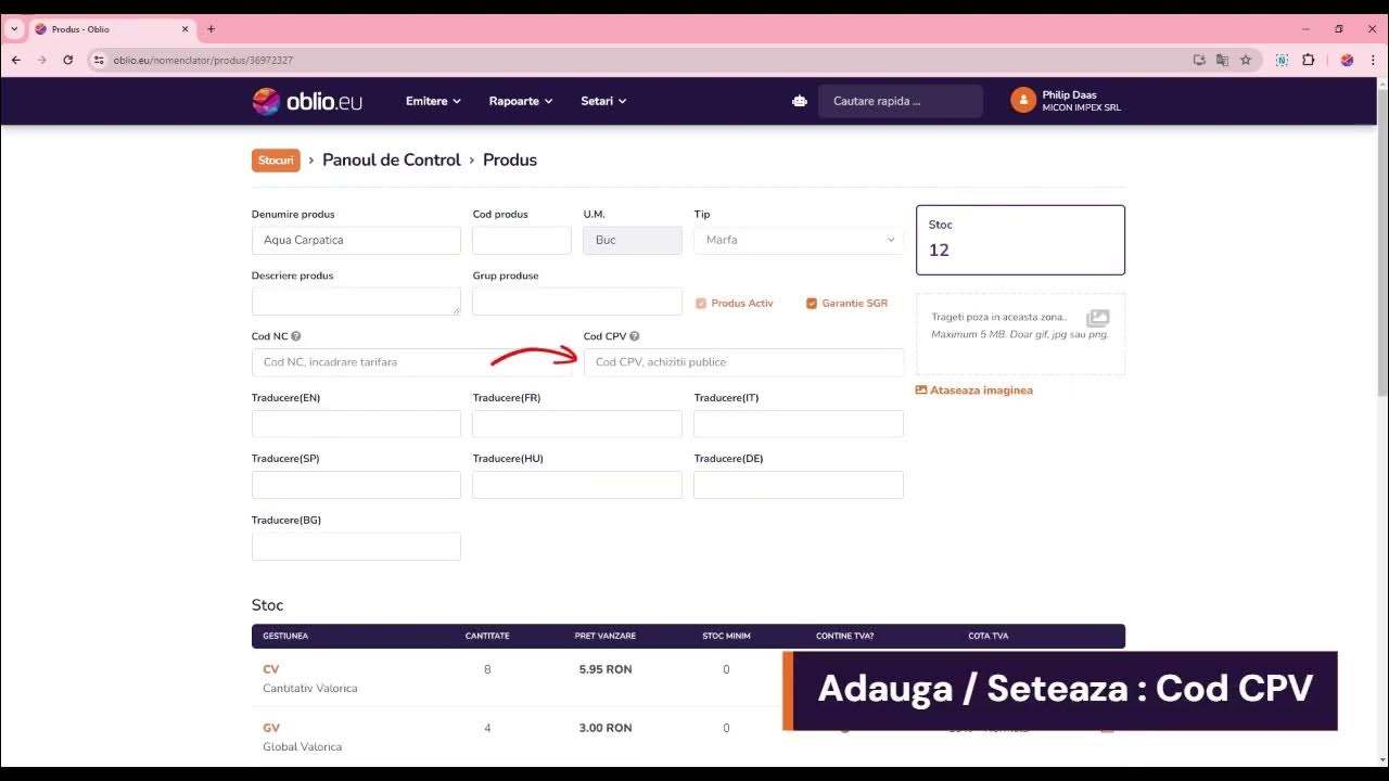 Oblio : Cum pot sa setez codurile CPV la produse? - YouTube