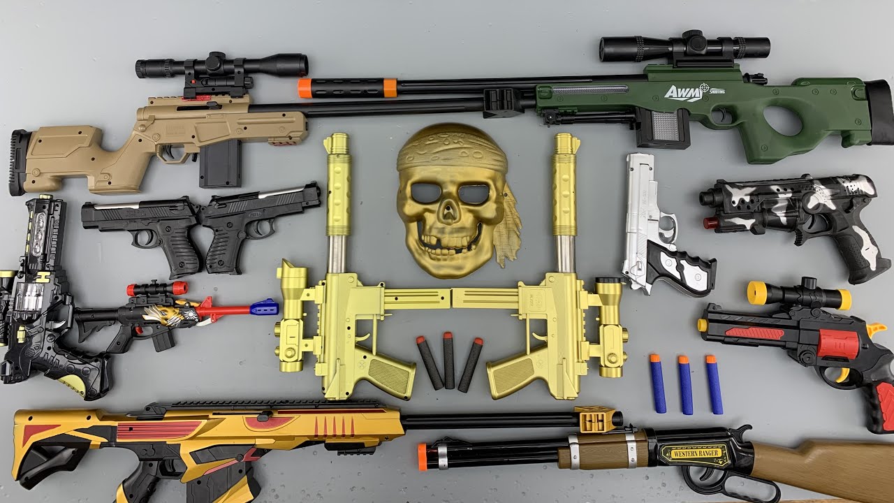 Golden Toy Tec-9 Gun, Golden Skull Mask, AVM Sniper Rifle And Toy ...